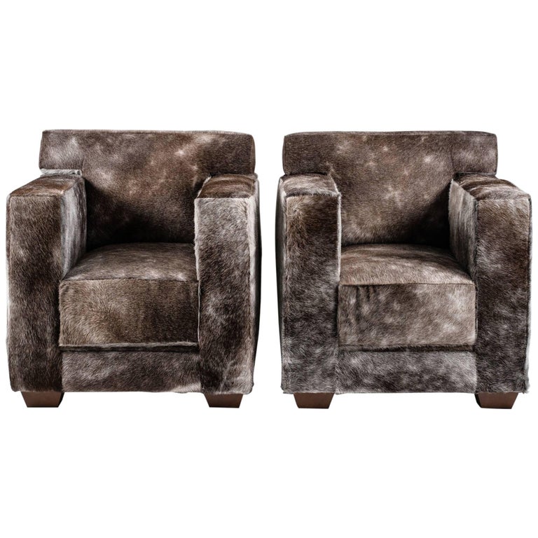 Pair of Armchairs with Horse Hide Upholstery at 1stDibs