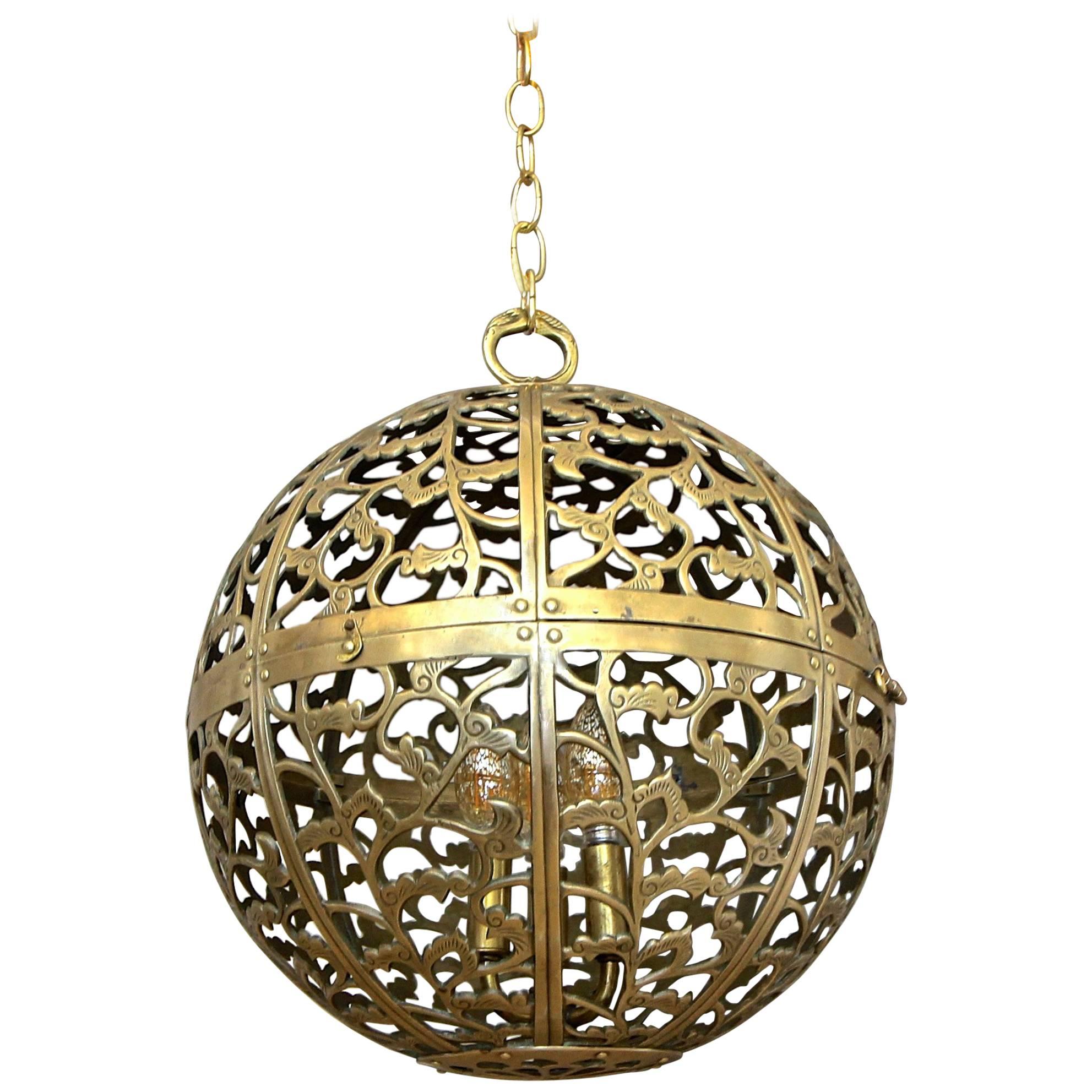 Large Pierced Filigree Brass Japanese Asian Ceiling Pendant Light at ...