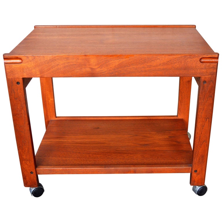 Solid Teak Bar Cart by Aksel Kjersgaard with Leaf, Shelf and Drawer ...