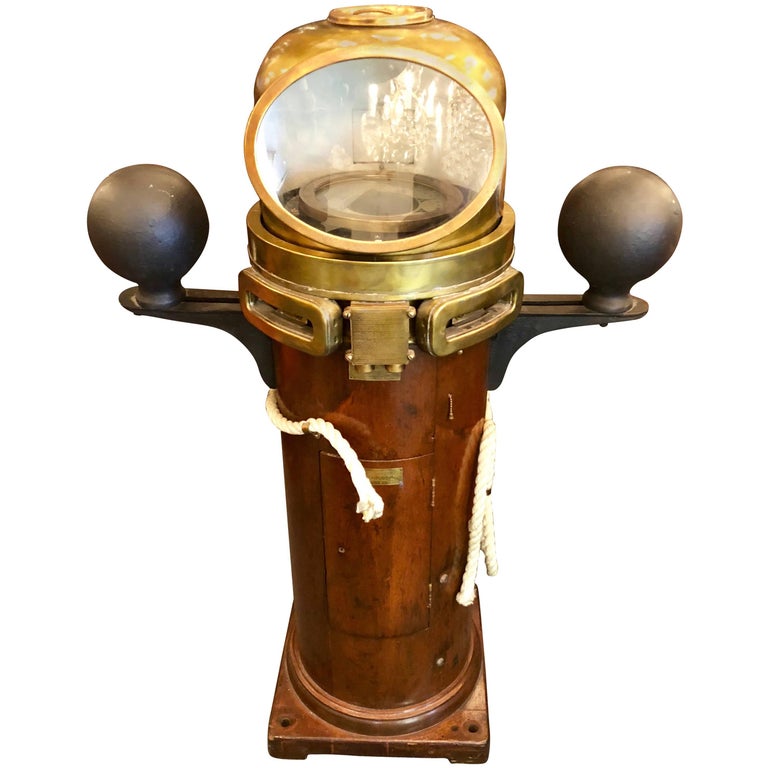 Antique American Brass and Mahogany Binnacle, circa 1900-1920 at 1stDibs