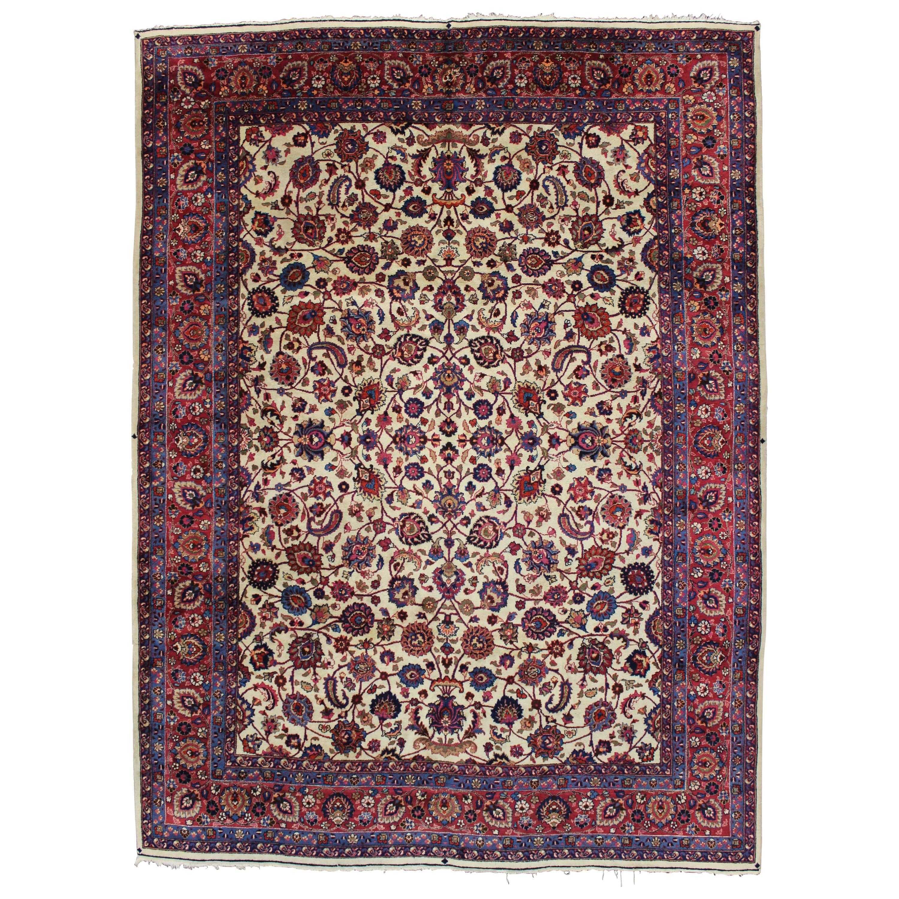 Antique Persian Mashhad Rug with Art Nouveau Style For Sale at 1stDibs