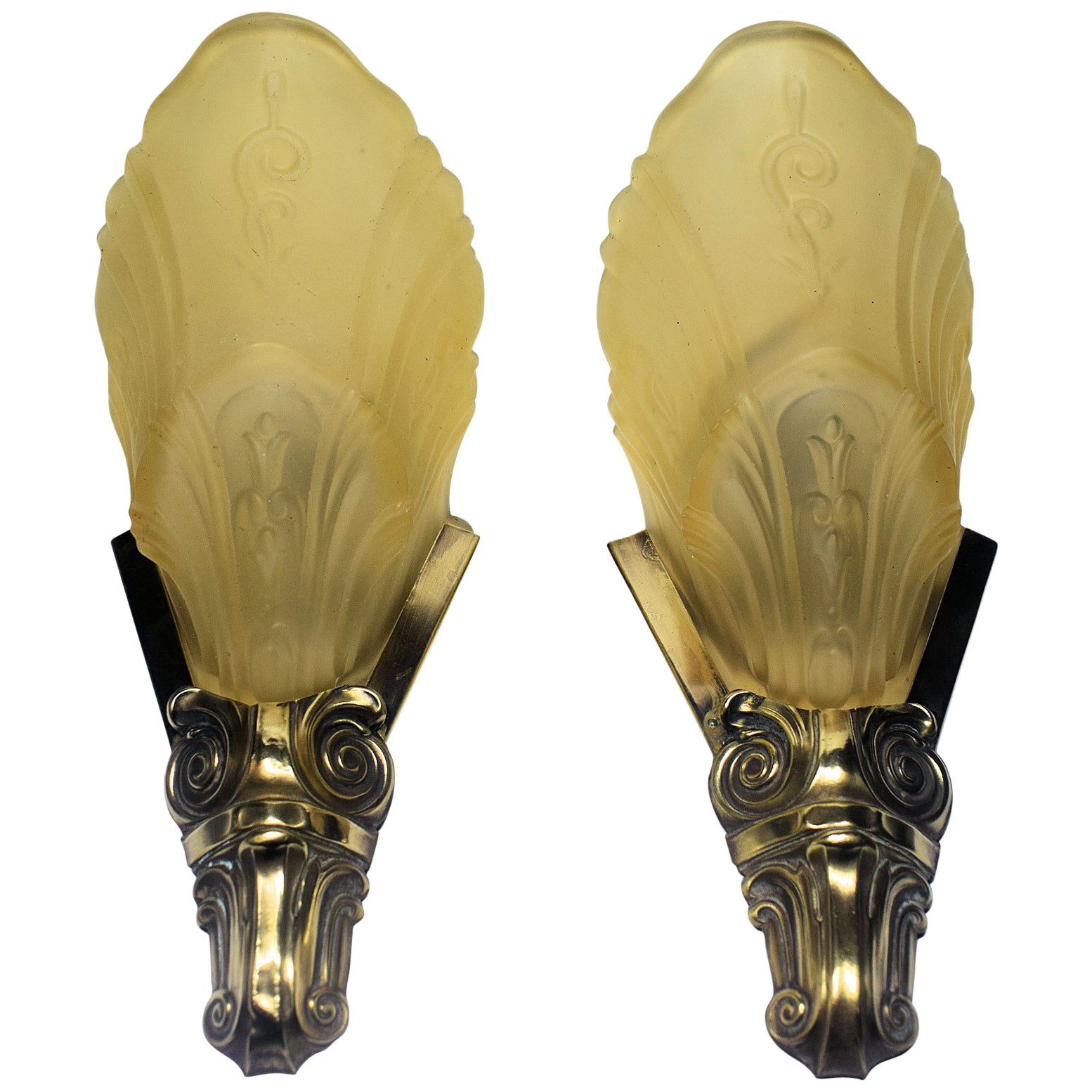 Pair of French Art Deco Geometric Wall Sconces For Sale at 1stDibs