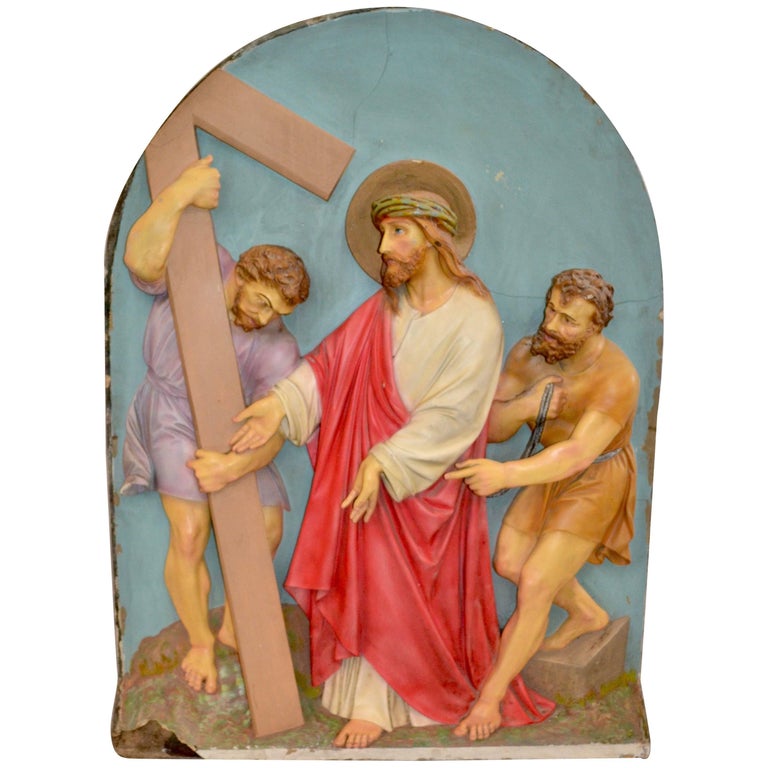 Composition Plaster Station of the Cross For Sale at 1stDibs