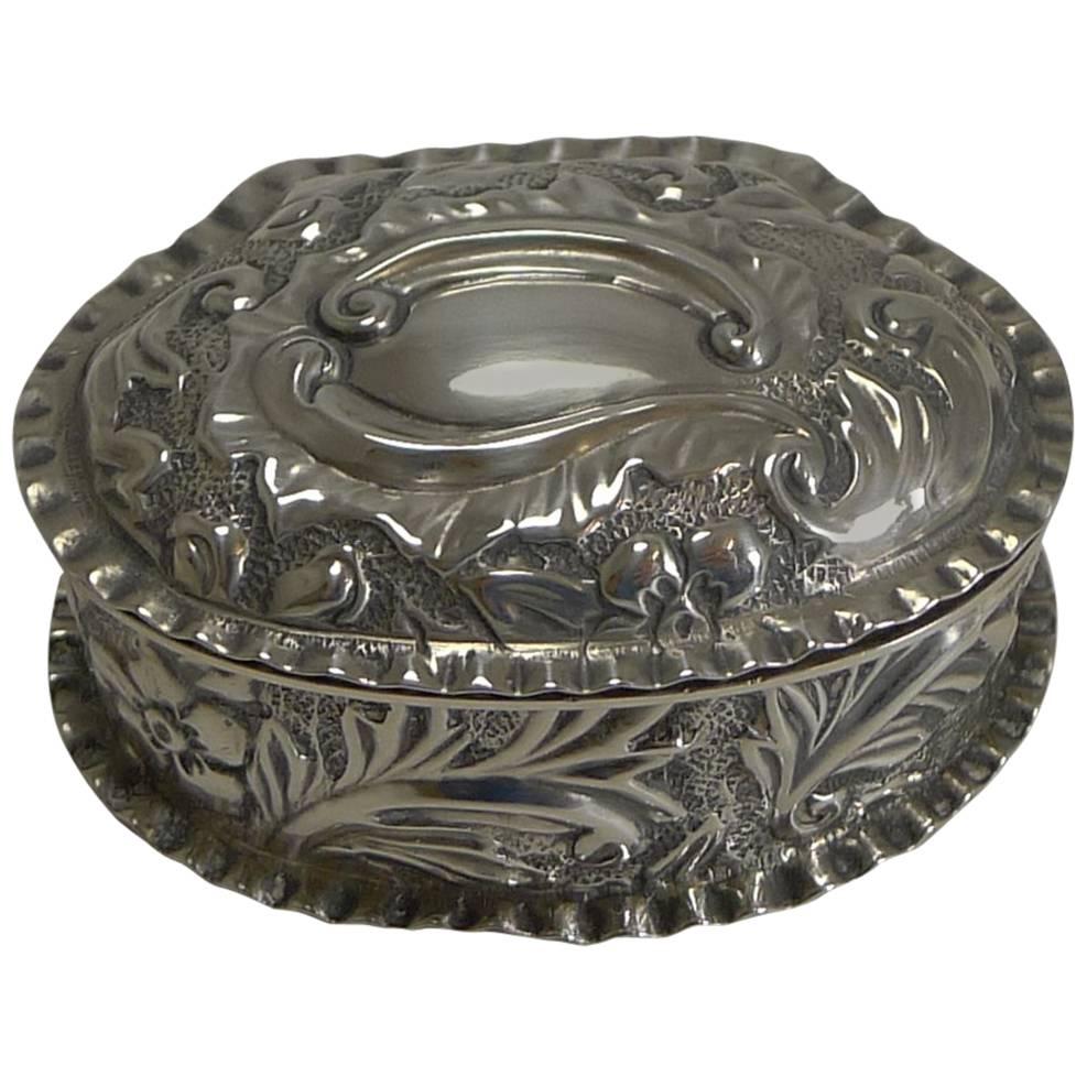 Antique English Sterling Silver Pill Box, 1893 at 1stDibs