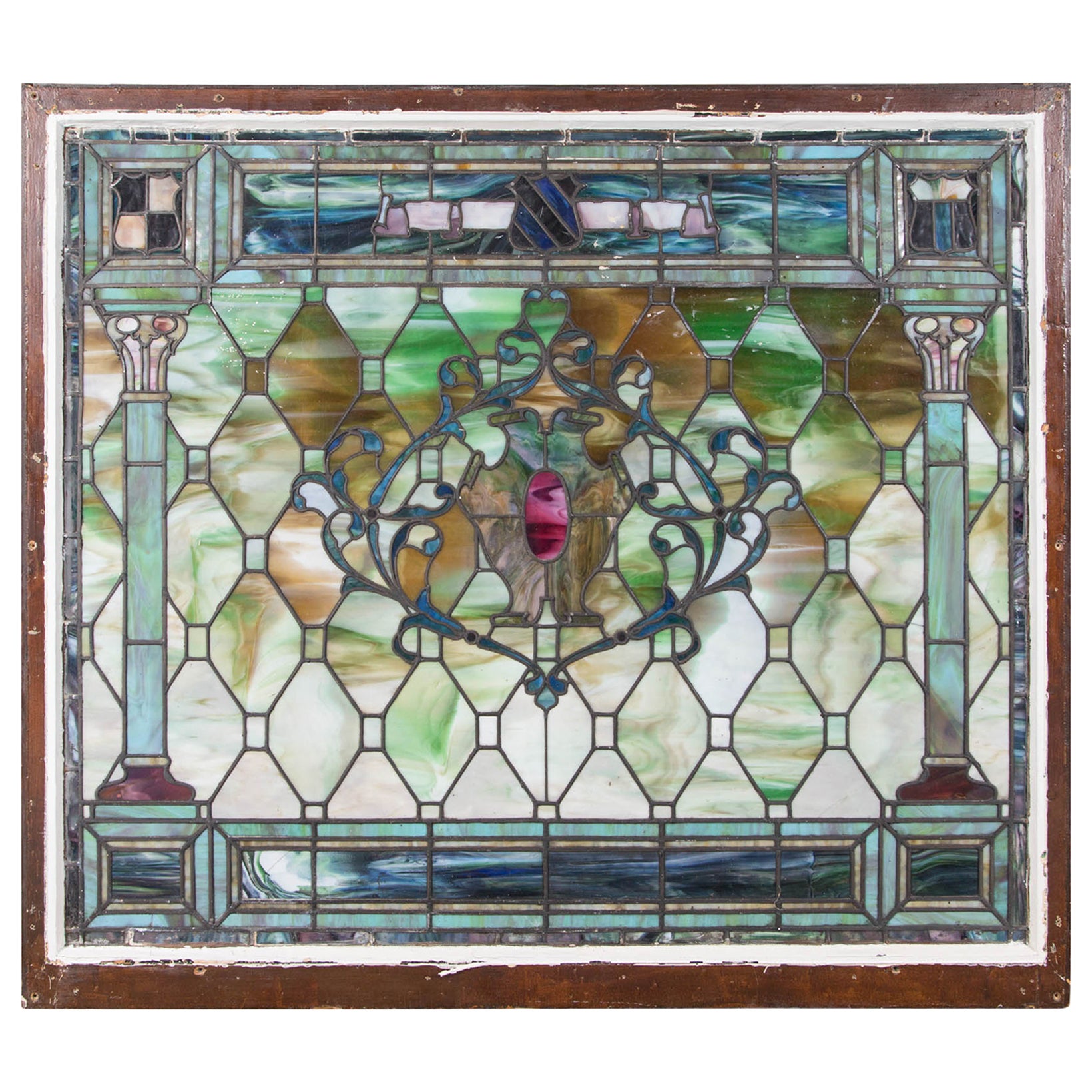 Large Antique Leaded Stained Glass Window For Sale At 1stdibs