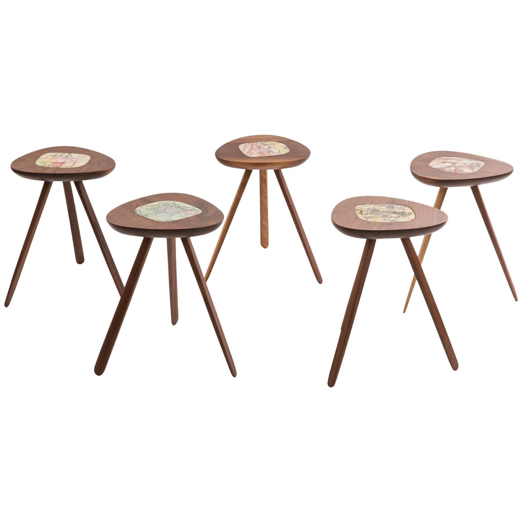 Lee Porzio and Allen Ditson Walnut Ceramic Side Tables at 1stDibs