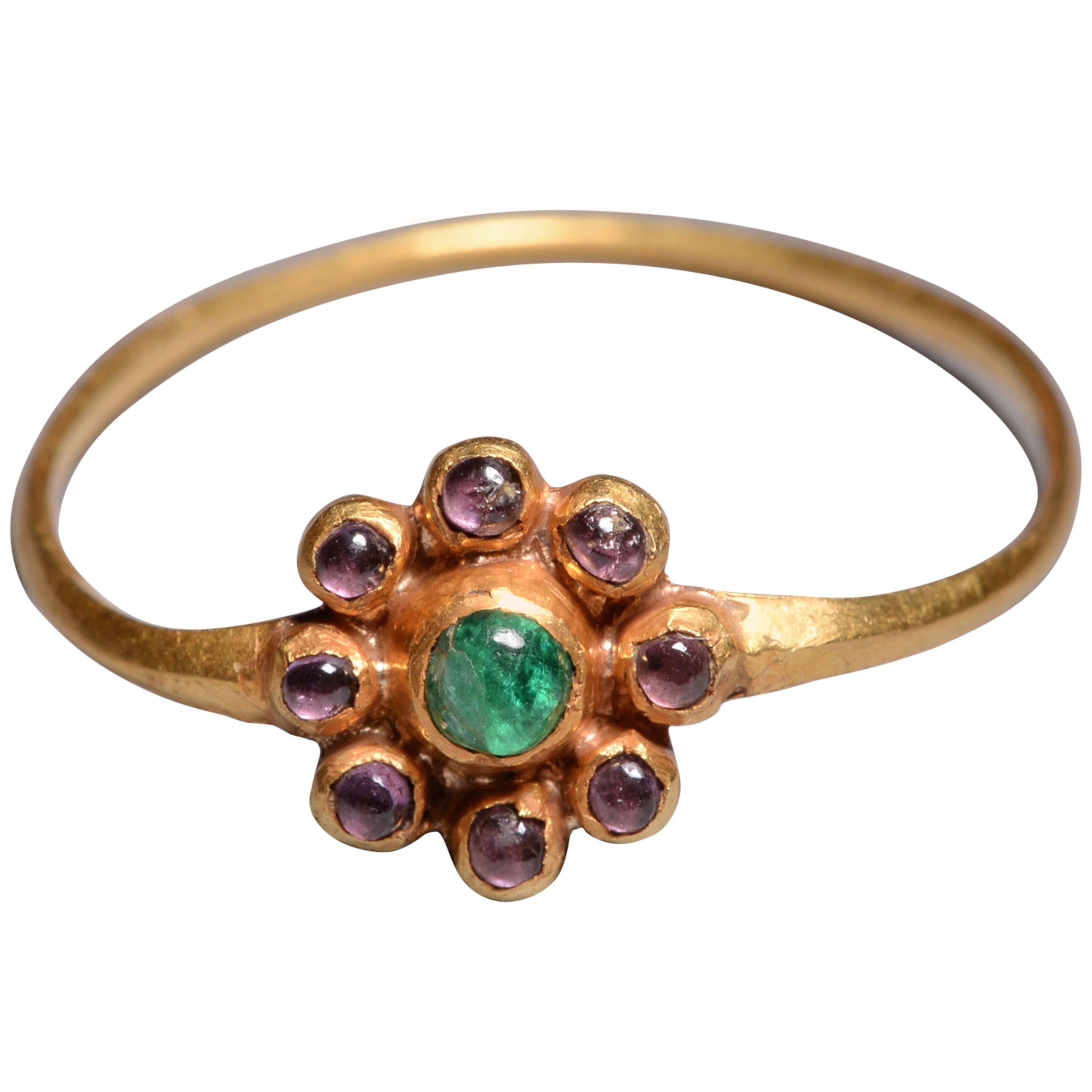 Jacobean Gold, Sapphire and Emerald Cluster Ring - 1620 AD For Sale at ...