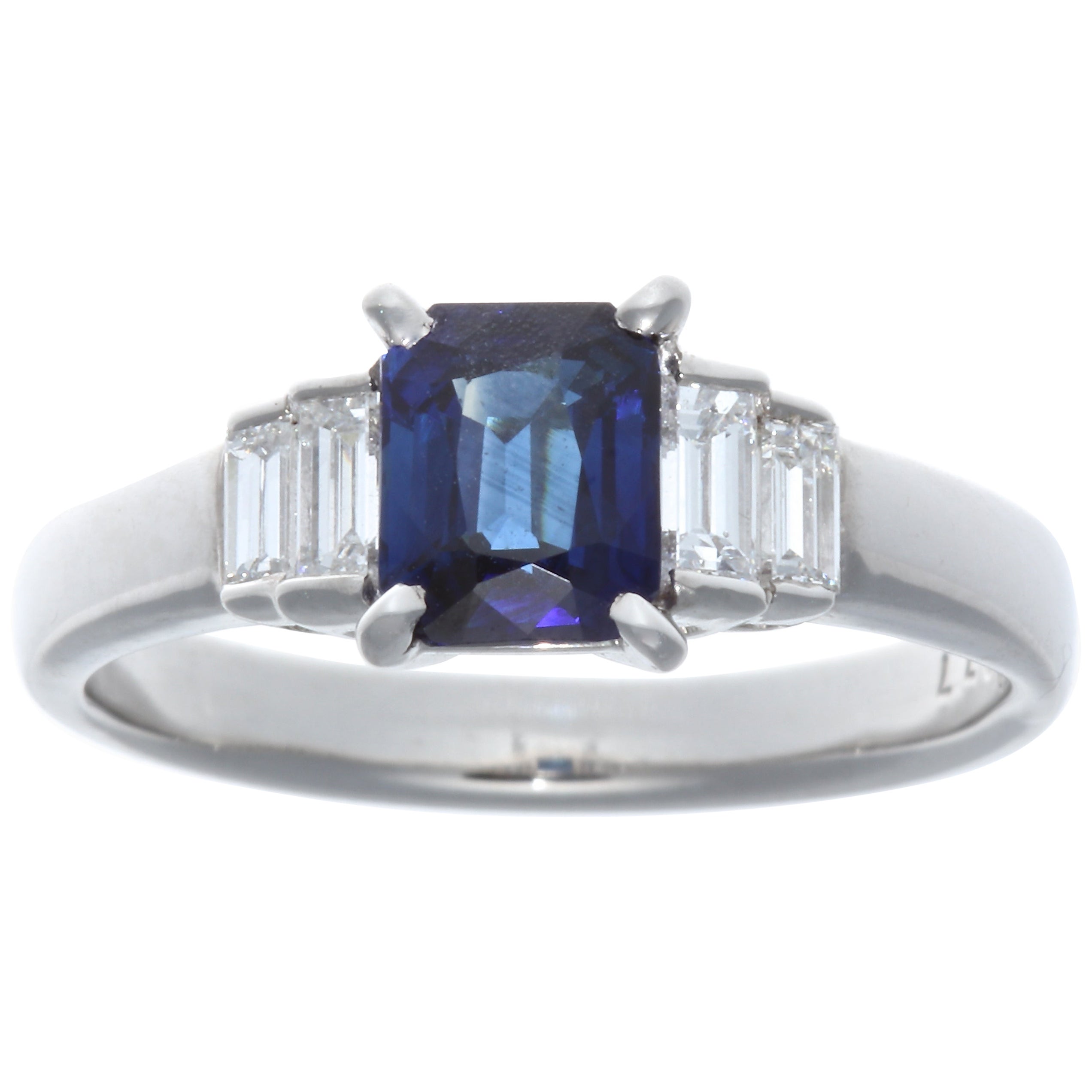 Sapphire Diamond Platinum Engagement Ring For Sale at 1stDibs