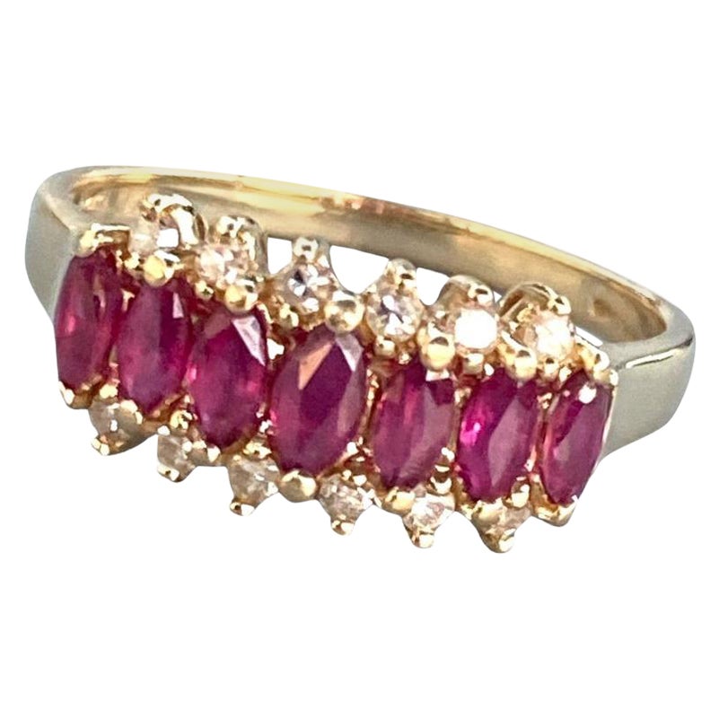 Red Ruby and Diamond 'V' Shaped Ring Set in 14 Karat Yellow Gold For ...