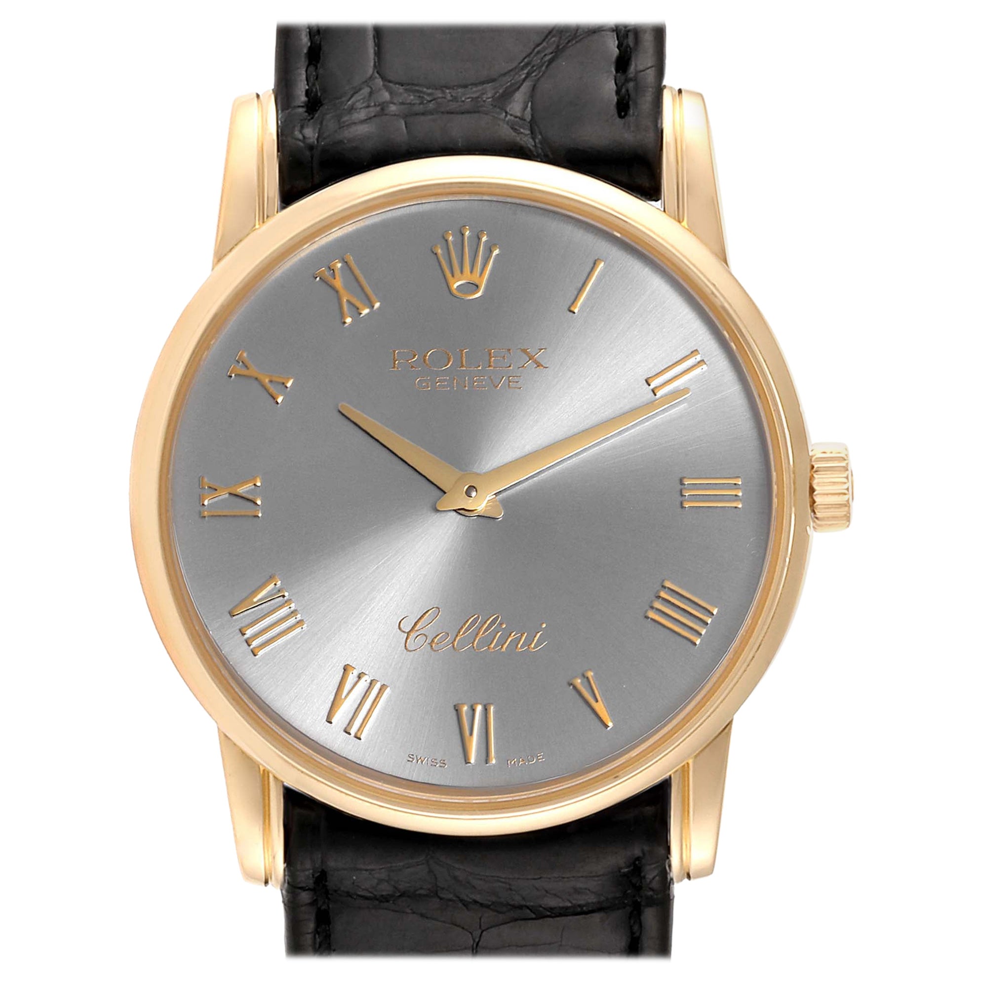Vintage Rolex Cellini 18 Karat Gold Wood Dial Leather Watch For Sale at ...