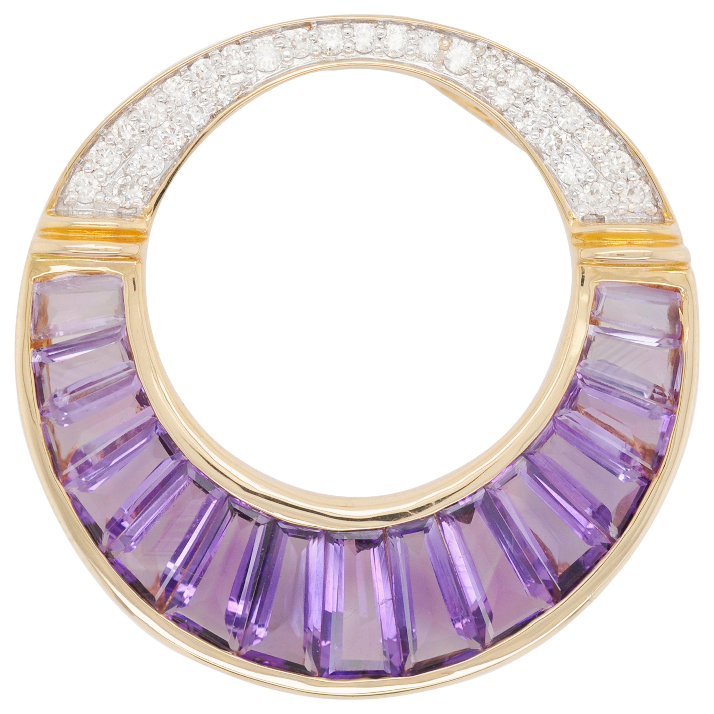 18 Karat Gold Channel Set Emerald Baguette Diamond Linear Pendant ...