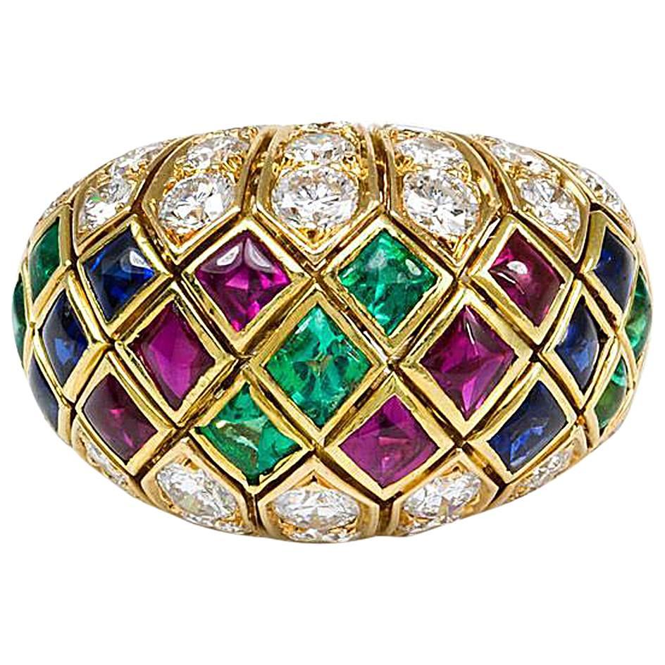 1960s Cartier Multi-Gemstone Gold Ring at 1stDibs