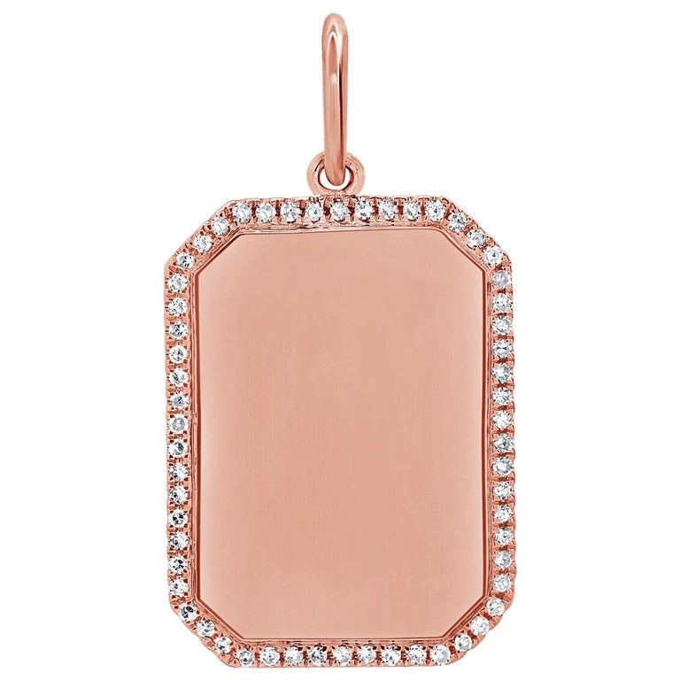 14 Karat Rose Gold 0.15 Carat Diamond Dog Tag For Sale at 1stDibs