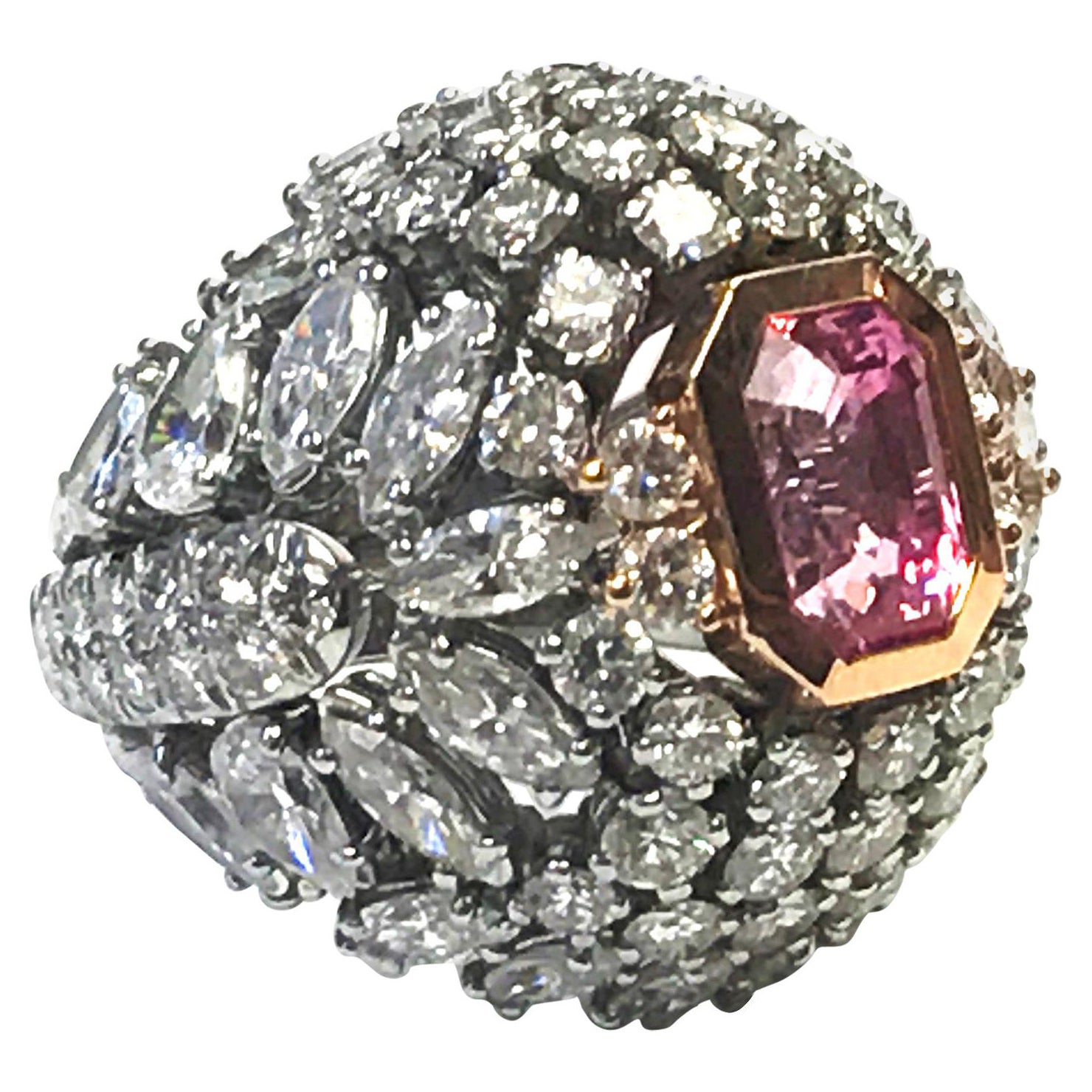 Goshwara Padparscha and Diamond Ring For Sale at 1stDibs