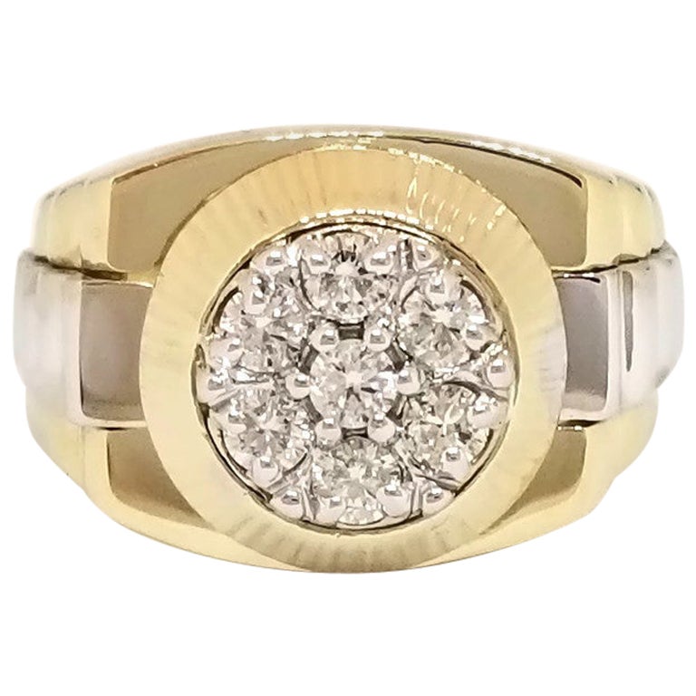 Men's Watch Ring in 14 Karat, Two-Tone with Round Diamonds at 1stDibs