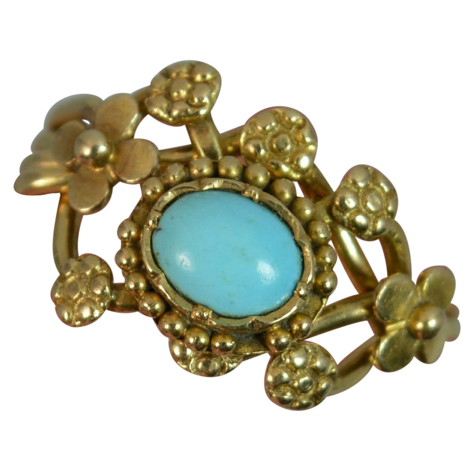 Victorian Natural Pearl Turquoise Daisy Flower Ring For Sale at 1stDibs