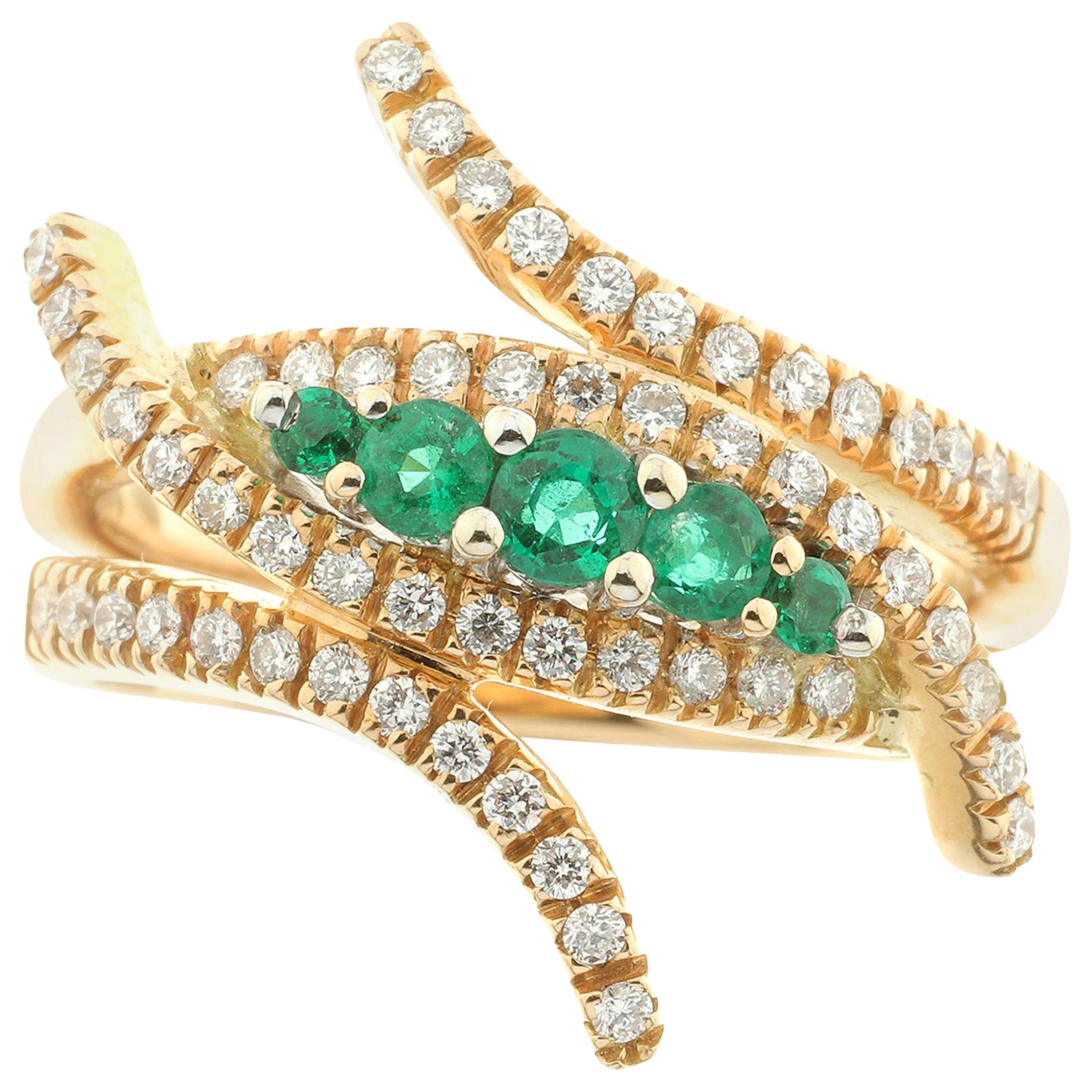 18 Karat Rose Gold Pave Diamond Panther Ring with Emerald Eyes at 1stDibs
