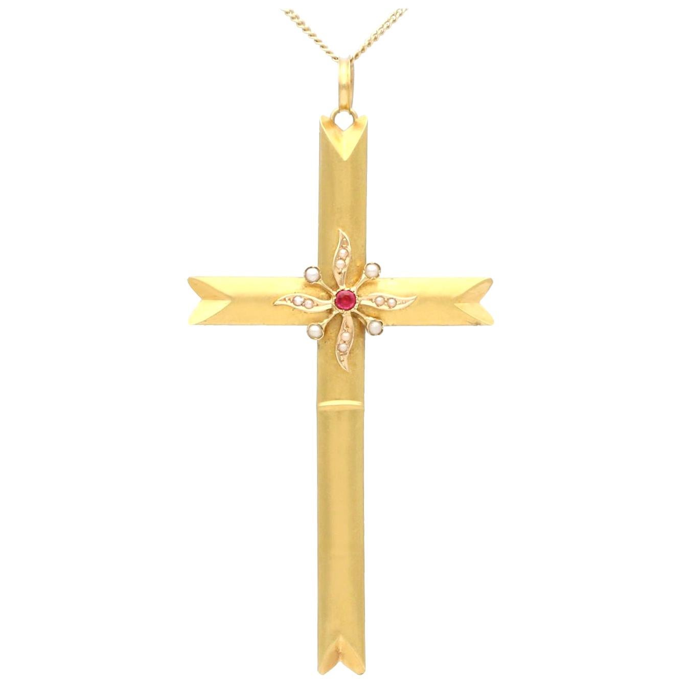 Victorian Turquoise, Pearl and Yellow Gold Cross Pendant For Sale (Free ...