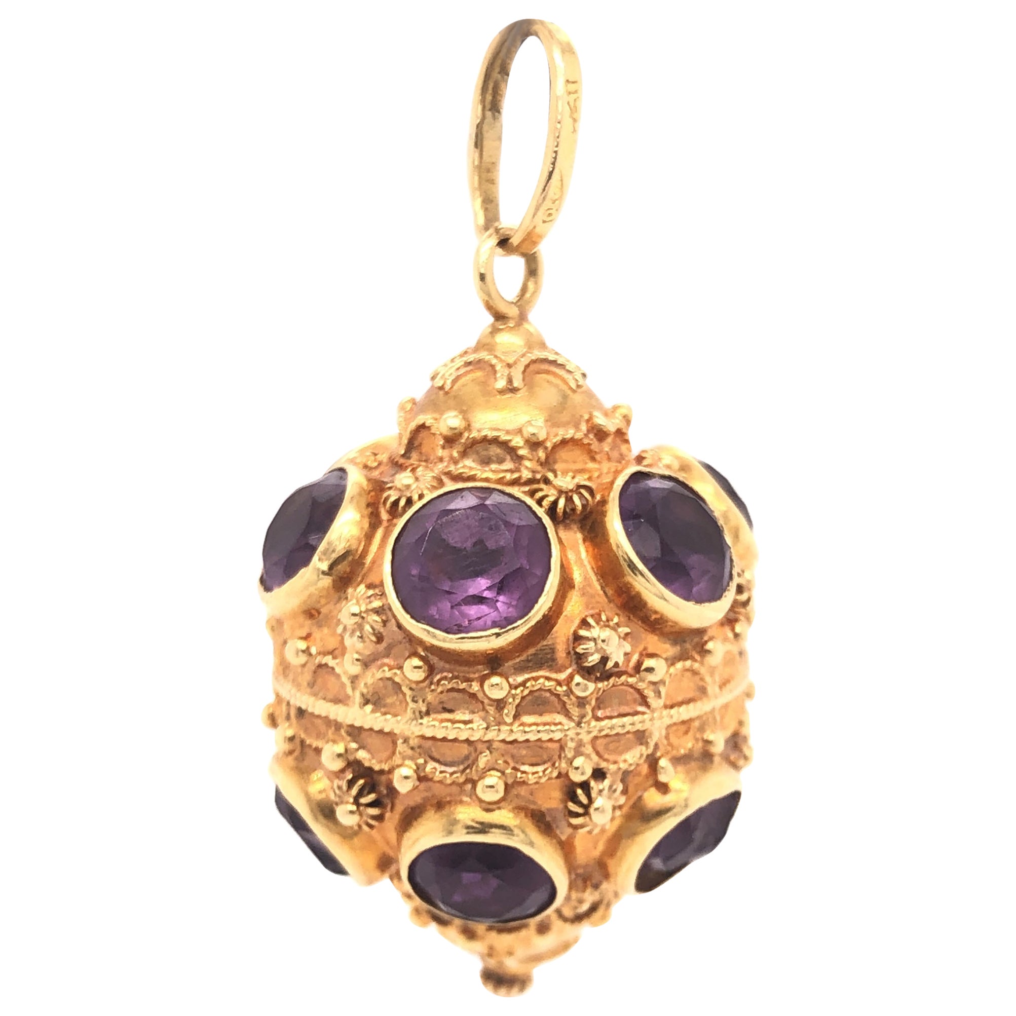 Etruscan Style Charm Pendant Vintage 18 Karat Gold Amethyst 3 Sided ...