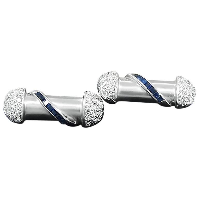 Sapphire Diamond Gold cuff Links at 1stDibs