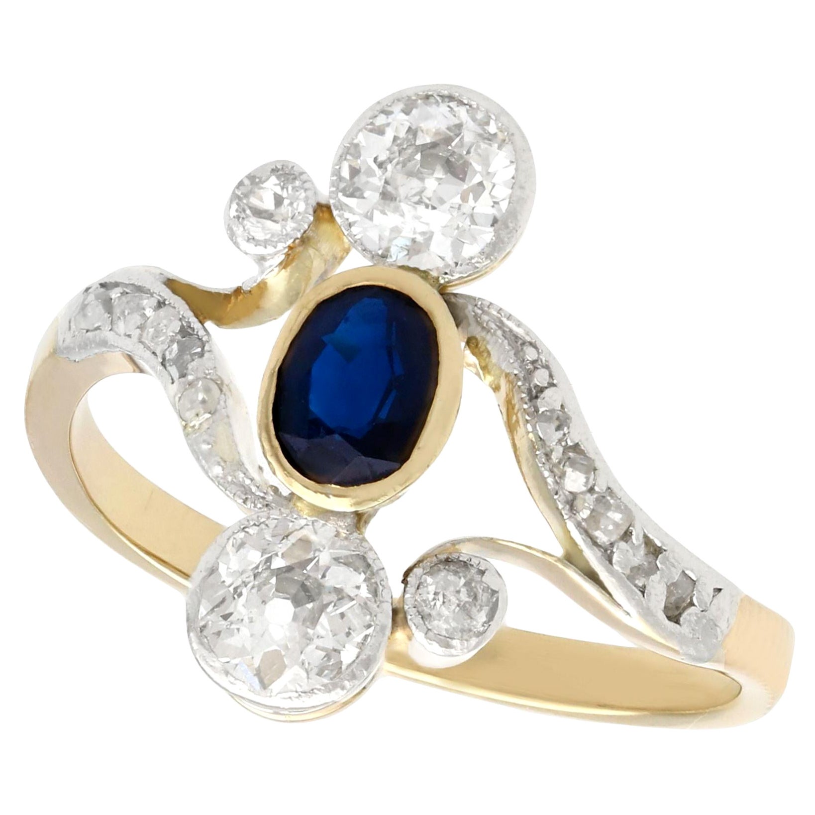 Antique 1900s Sapphire and Diamond Yellow Gold Cocktail Ring For Sale ...