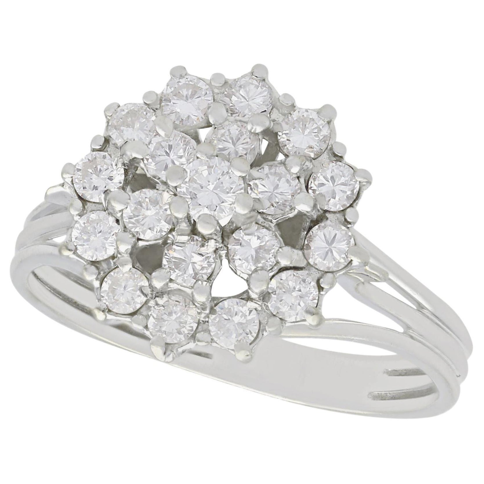 Diamond White Gold Raised Cluster Cocktail Ring c1960s at 1stDibs