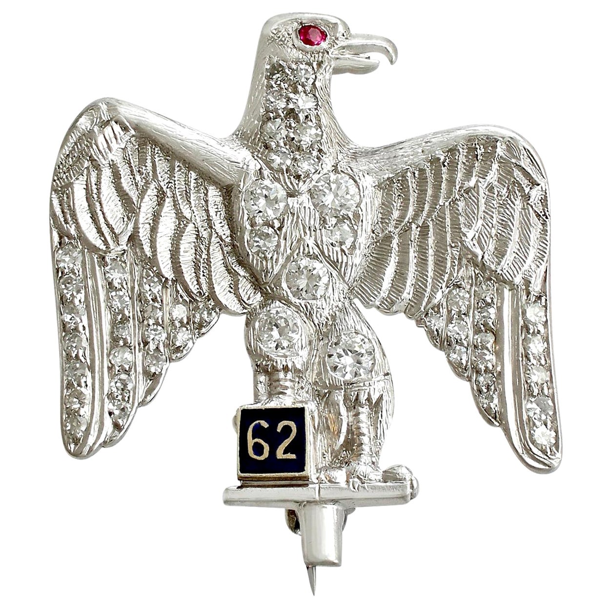 Vintage Diamond and Enamel White Gold 'RAF' Regimental Brooch at ...
