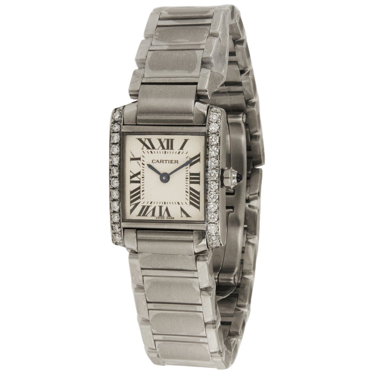 Cartier American Tank Diamond Bezel Yellow Gold Watch at 1stDibs