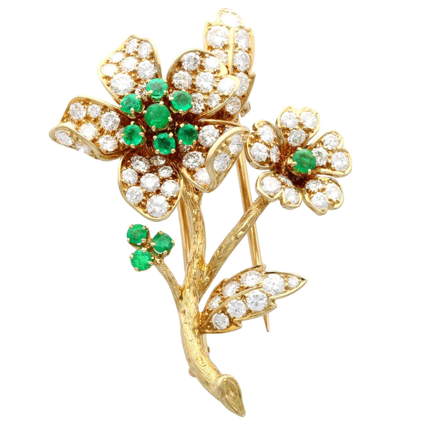1980s Onyx Emerald Diamond Gold Brooch For Sale at 1stDibs