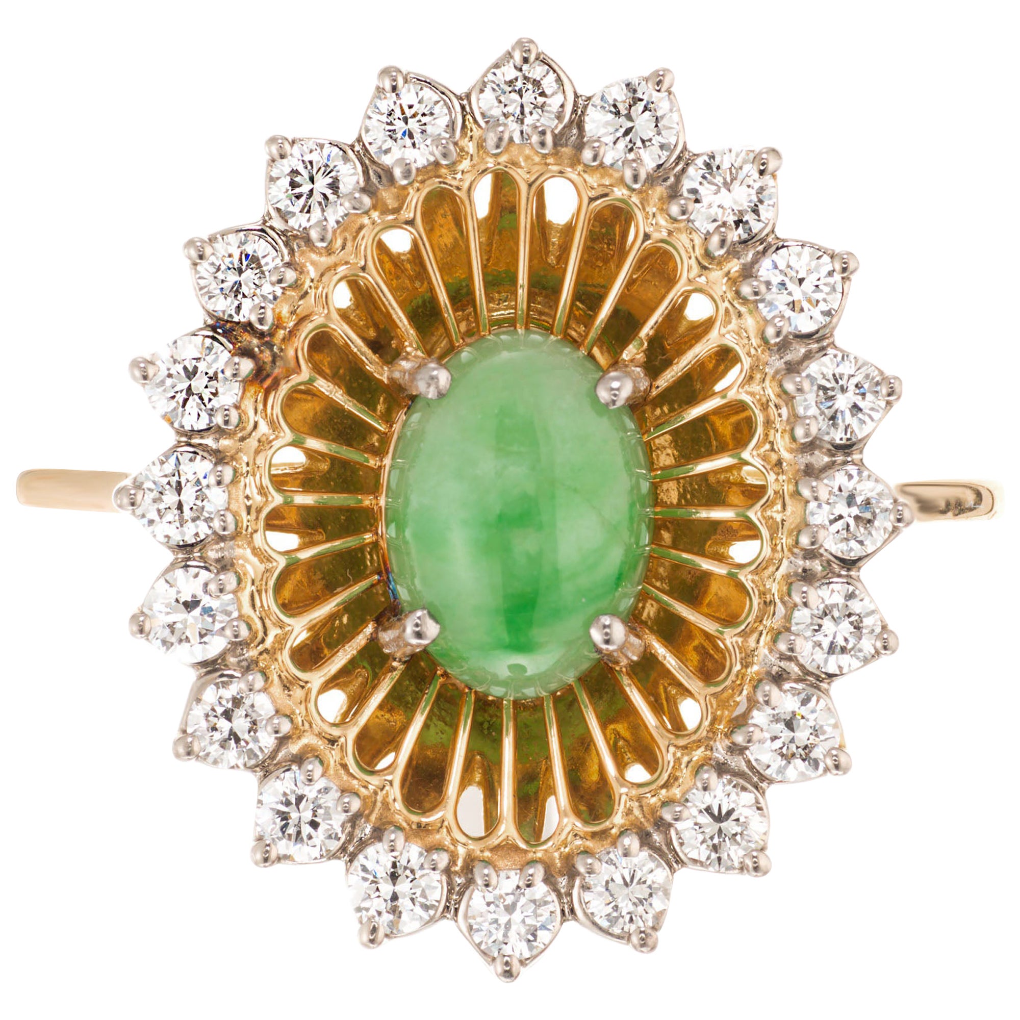 Genuine Jade Ring, Genuine Jadeite Jade with Diamonds Set in Yellow ...