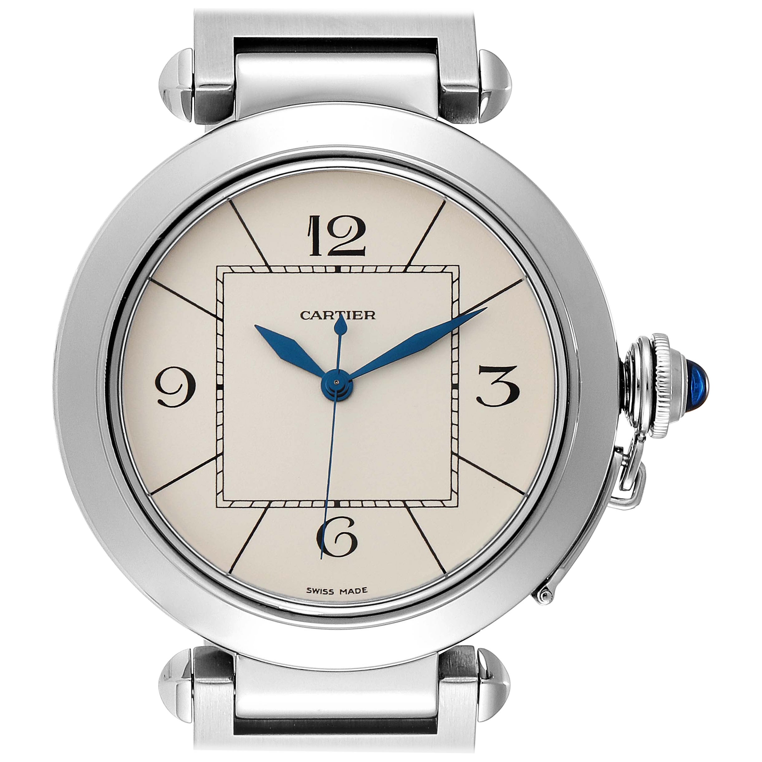 Cartier Pasha Steel Silver Arabic Guilloche Dial Automatic Men's Watch ...