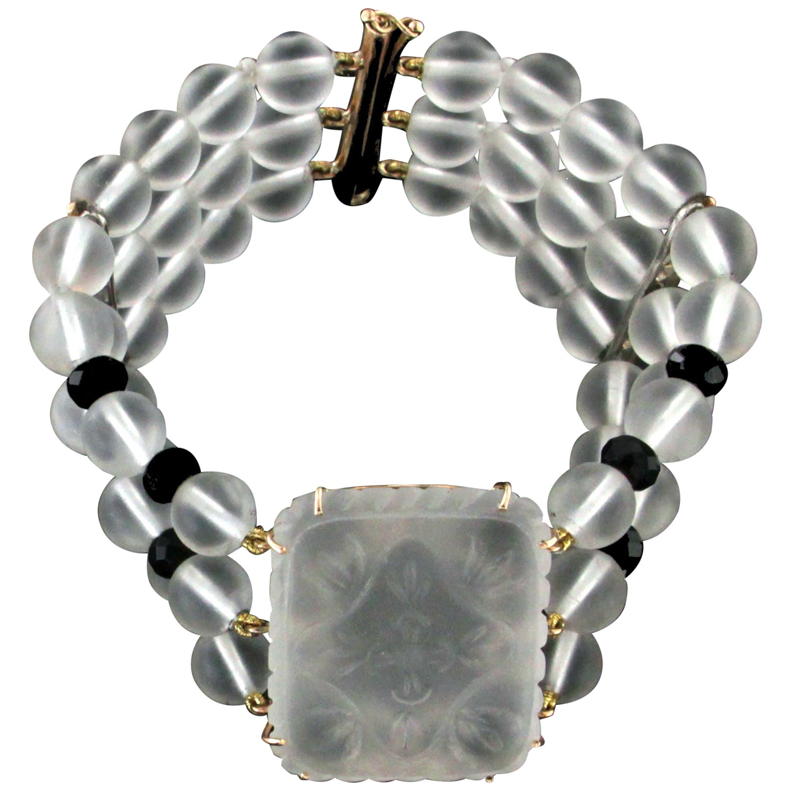 Handcraft Rock Crystal 14 Karat Yellow Gold Diamonds Lapis Lazuli Cuff ...