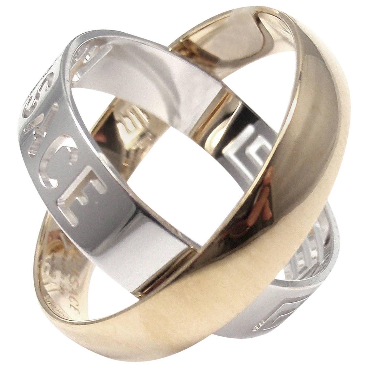 Versace Orbiting Two Color Gold Band Ring Pendant For Sale at 1stdibs