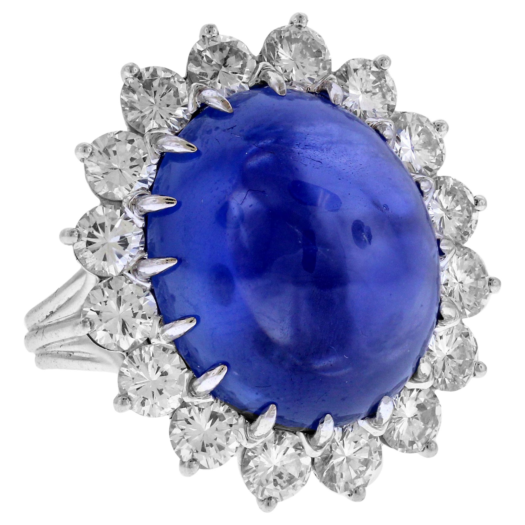 Cabochon Sapphire Diamond Platinum Ring at 1stDibs