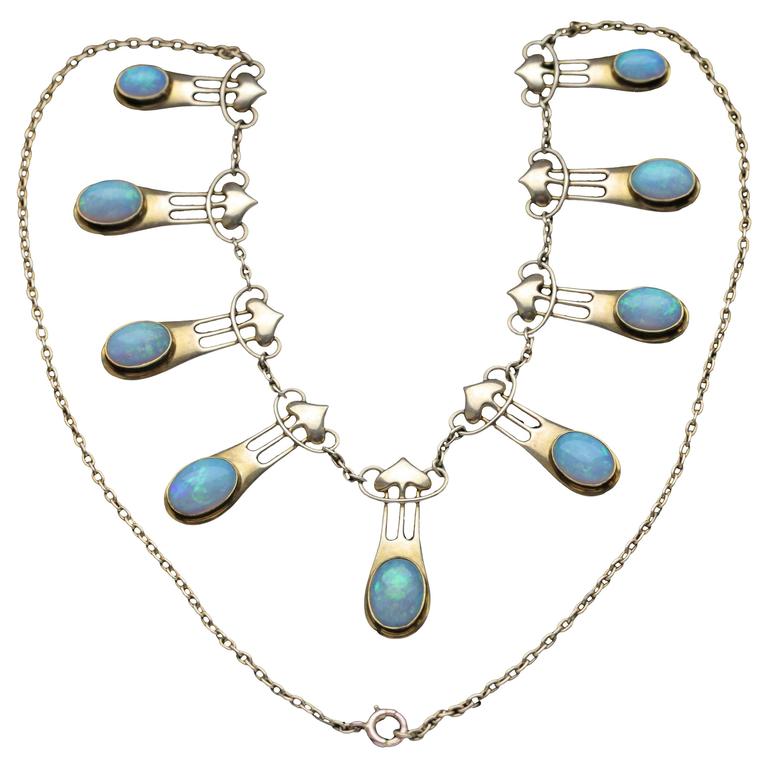Murrle Bennett and Co. Art Nouveau Opal Gold Necklace at 1stDibs
