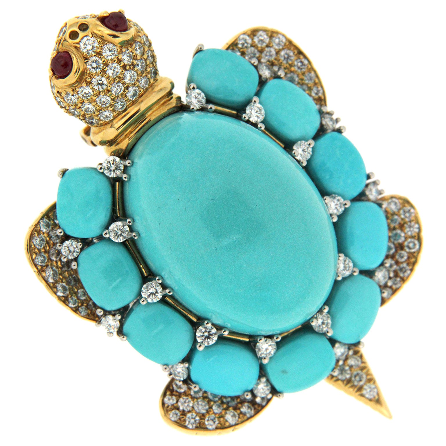 Turquoise Fish Brooch with diamonds at 1stDibs