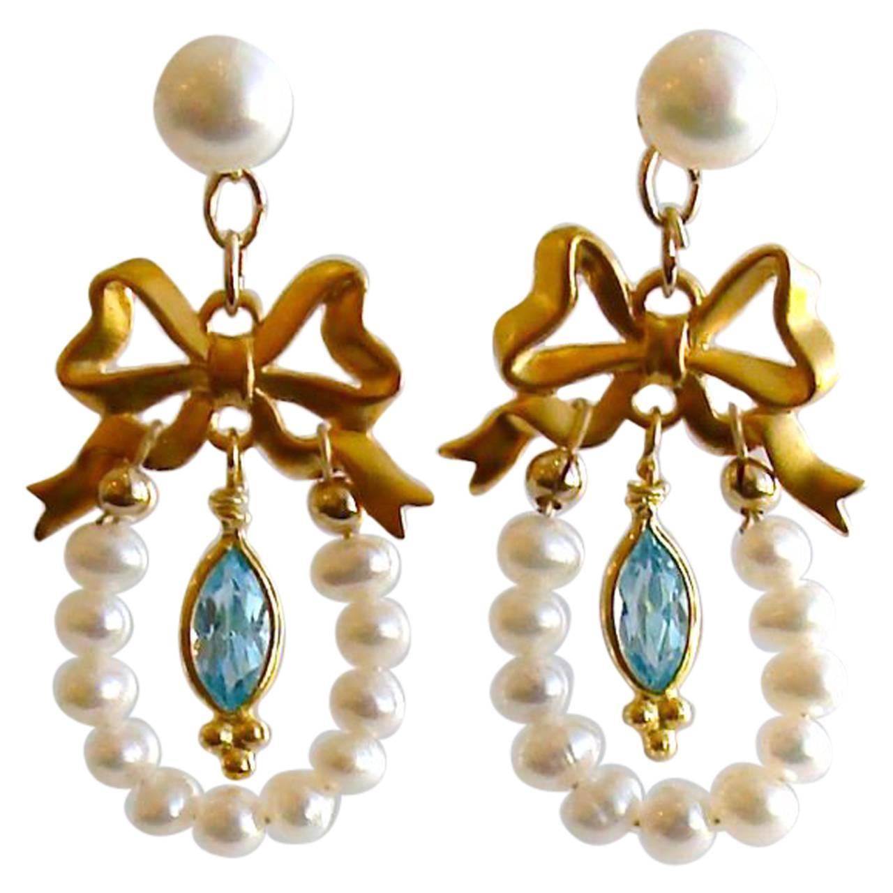 Regency Style Pearl Bow Earrings at 1stdibs