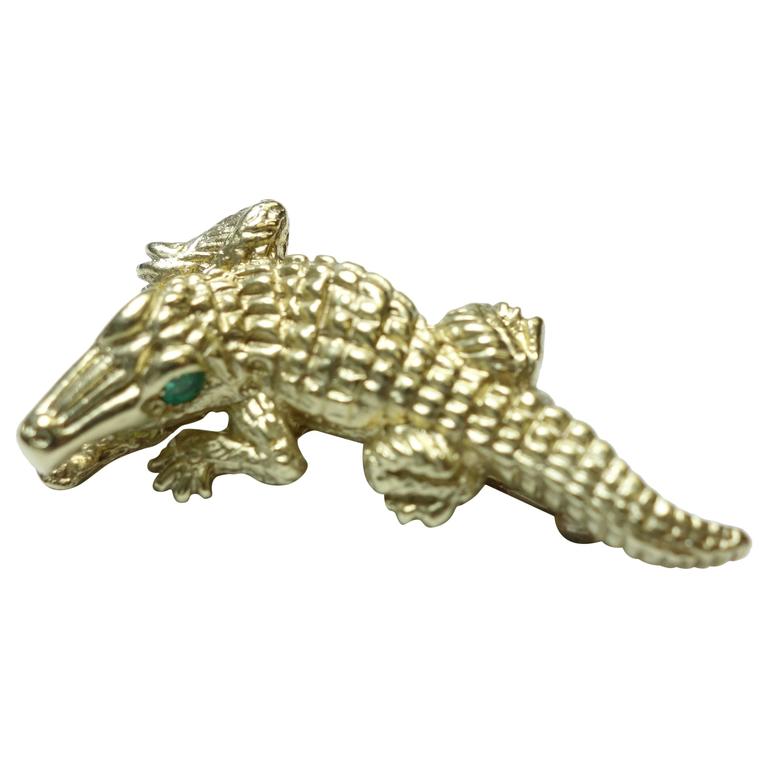 Emerald Gold Alligator Brooch at 1stDibs