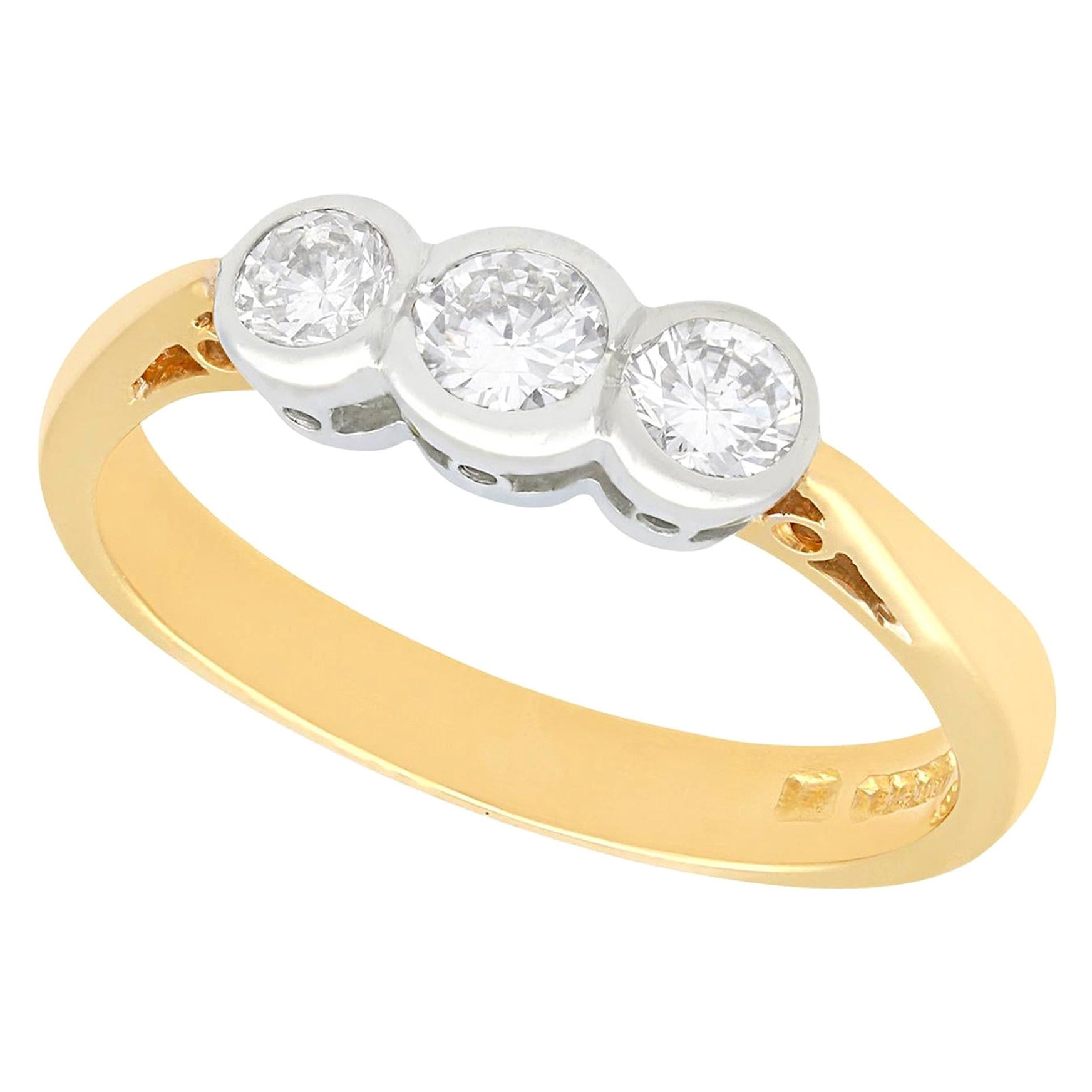 Victorian Three Stone Diamond Oxidized Gold Engagement Ring For Sale at ...