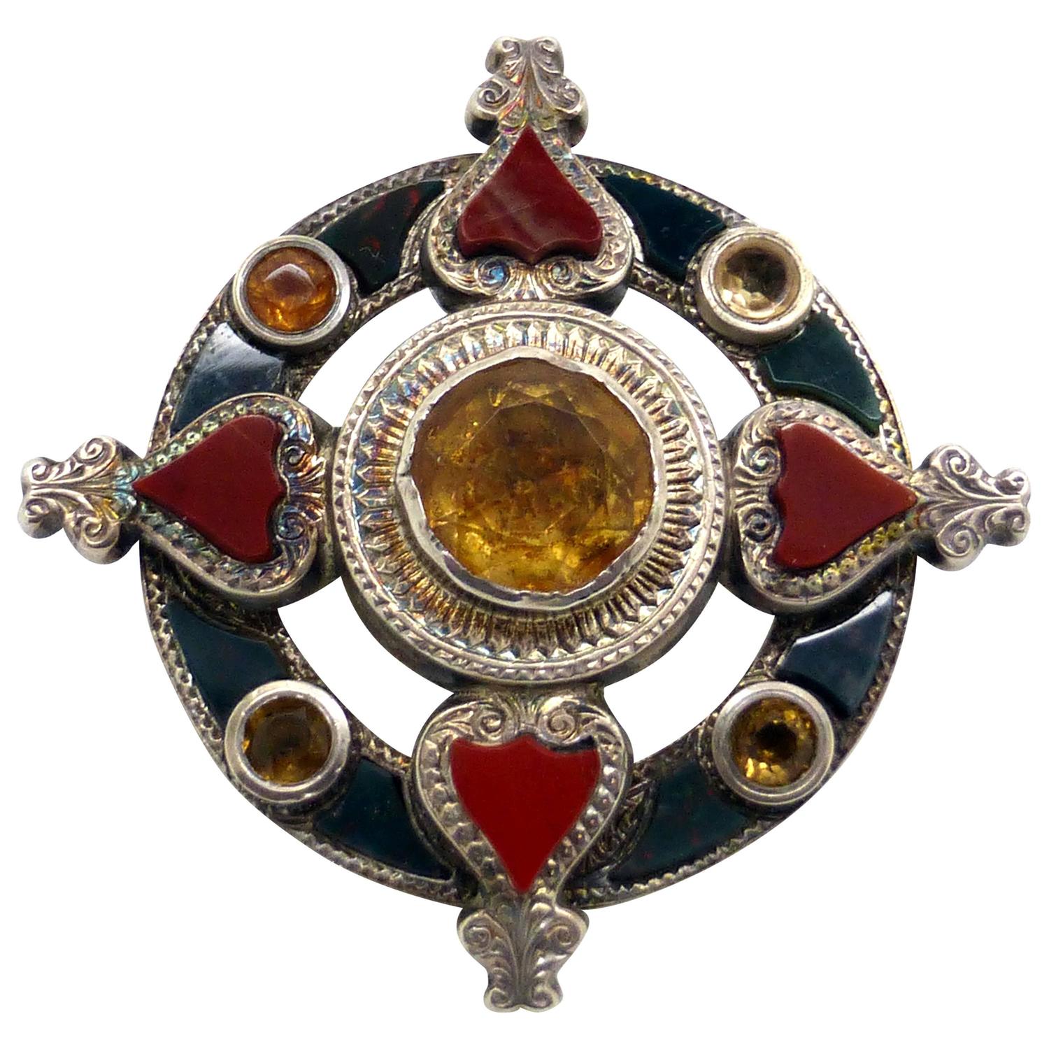Victorian Sterling Silver-Mounted Scottish Agate Brooch at 1stdibs