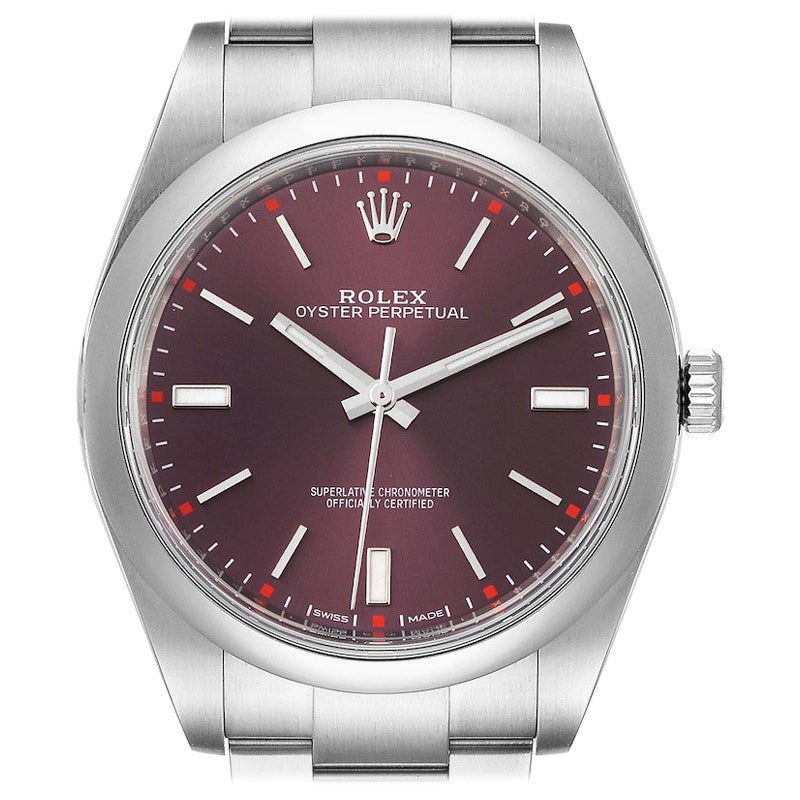 Rolex Oyster Perpetual Red Grape Dial Steel Men's Watch 114300 Box Card ...