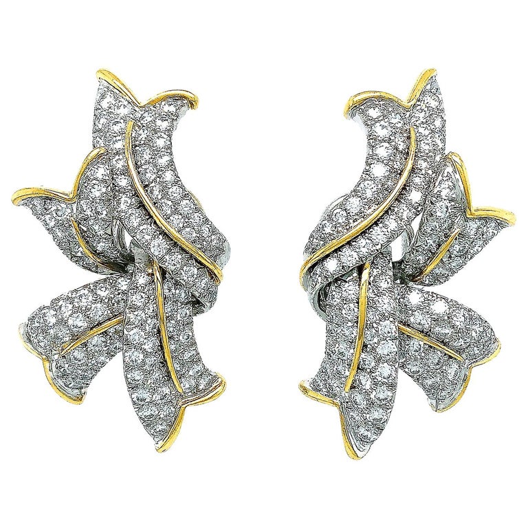 Gold and Platinum Diamond Flame Earrings For Sale at 1stDibs