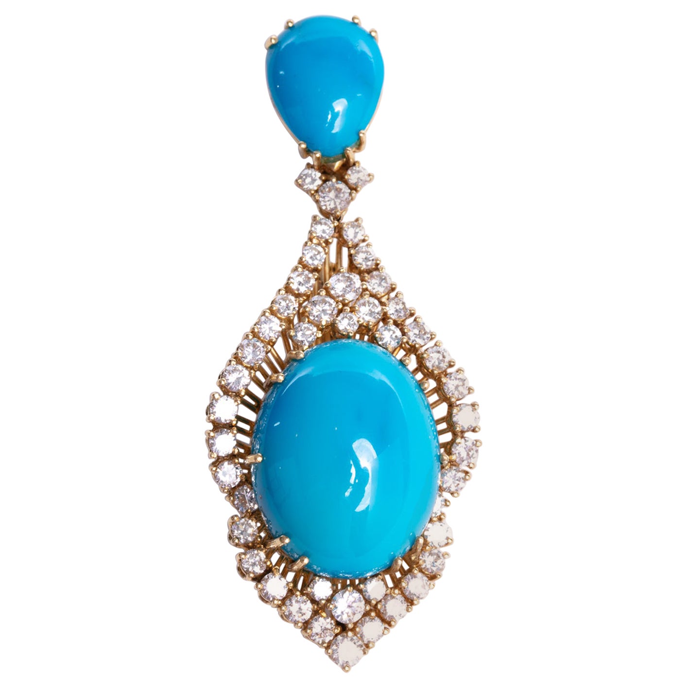 Exquisite Antique Turquoise Suite of Pendant or Brooch and Earrings at ...