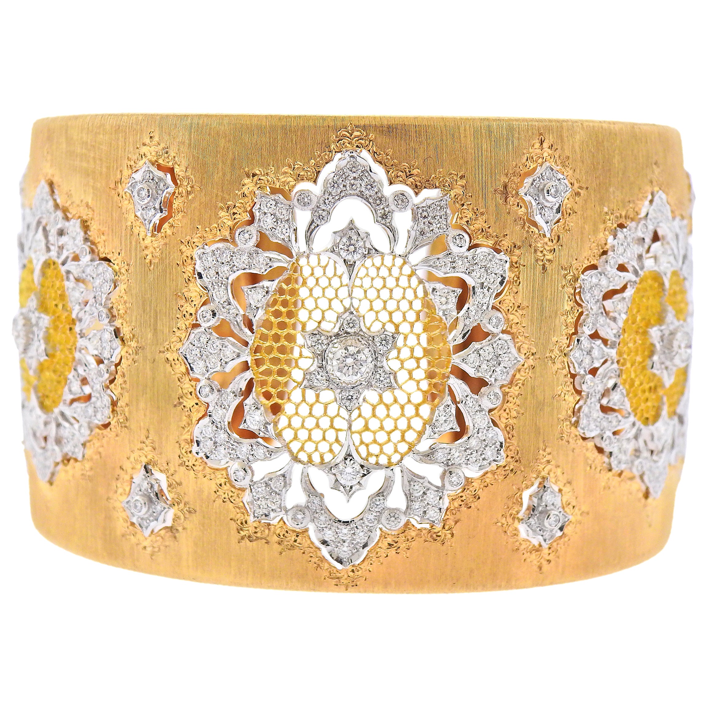 Mario Buccellati Sapphire Diamond Gold Cuff Bracelet at 1stDibs
