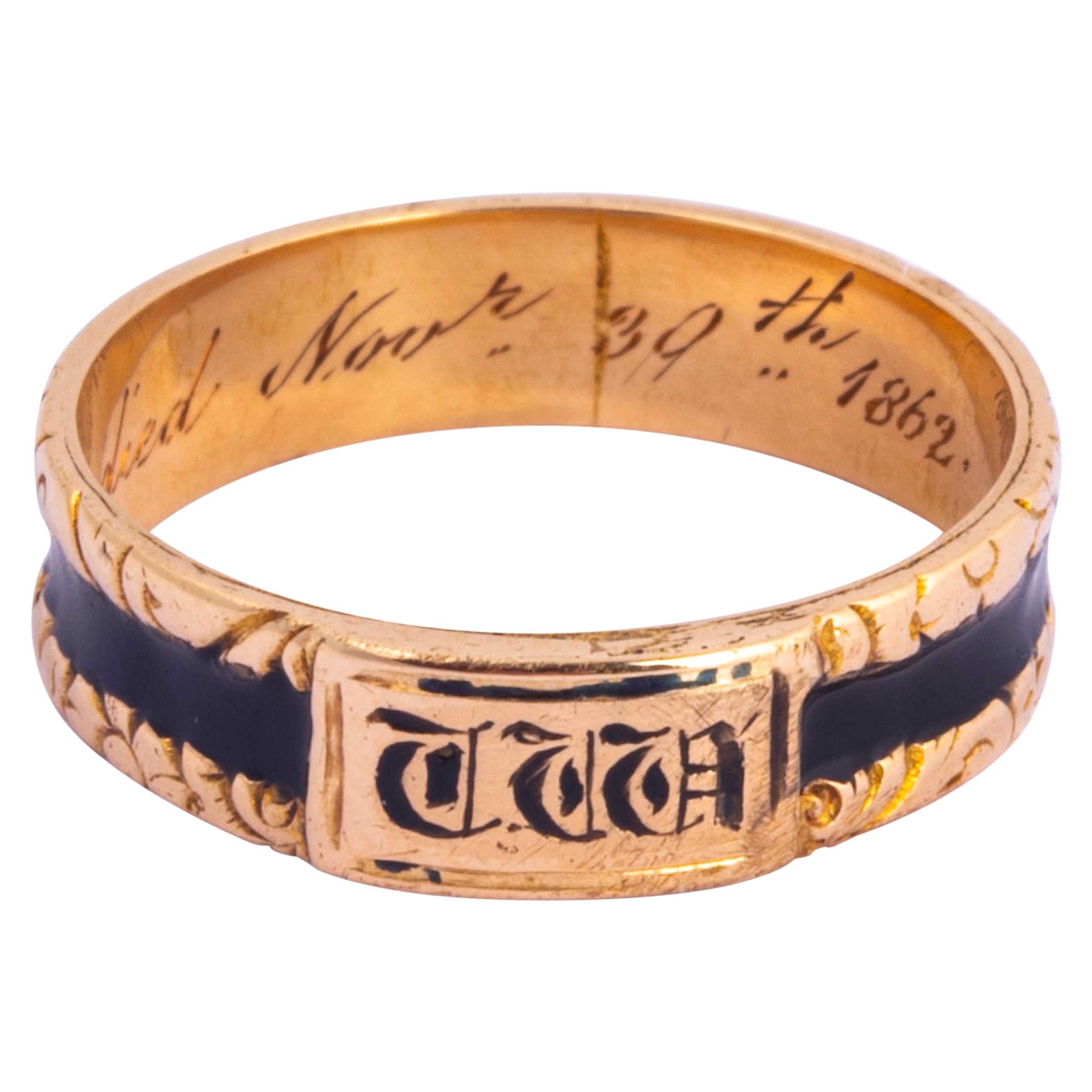 Georgian Antique 18 Karat Yellow Gold, Black Enamel, and Hair Mourning ...