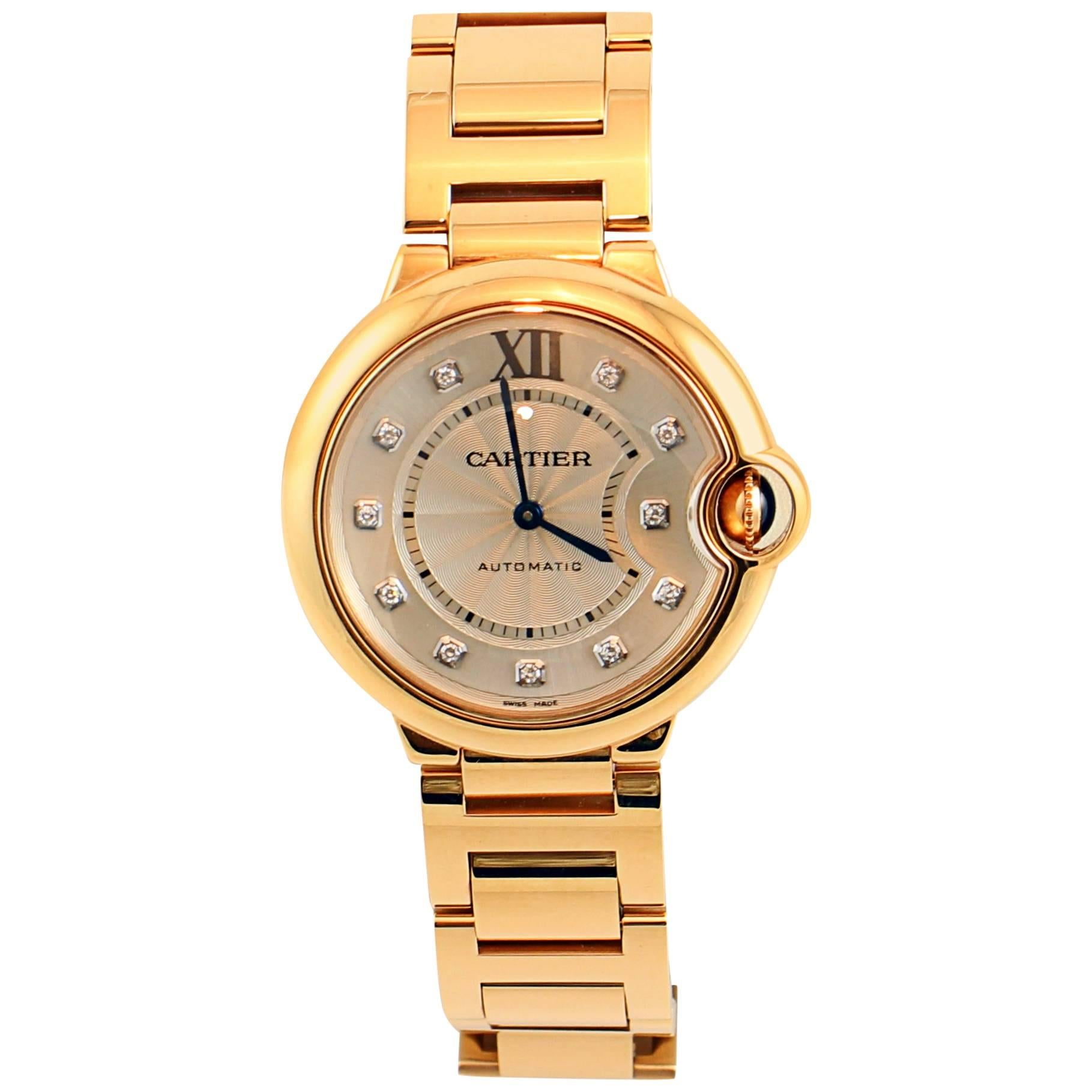 New Pink Gold Ballon Bleu De Cartier Bracelet Watch with Diamond ...