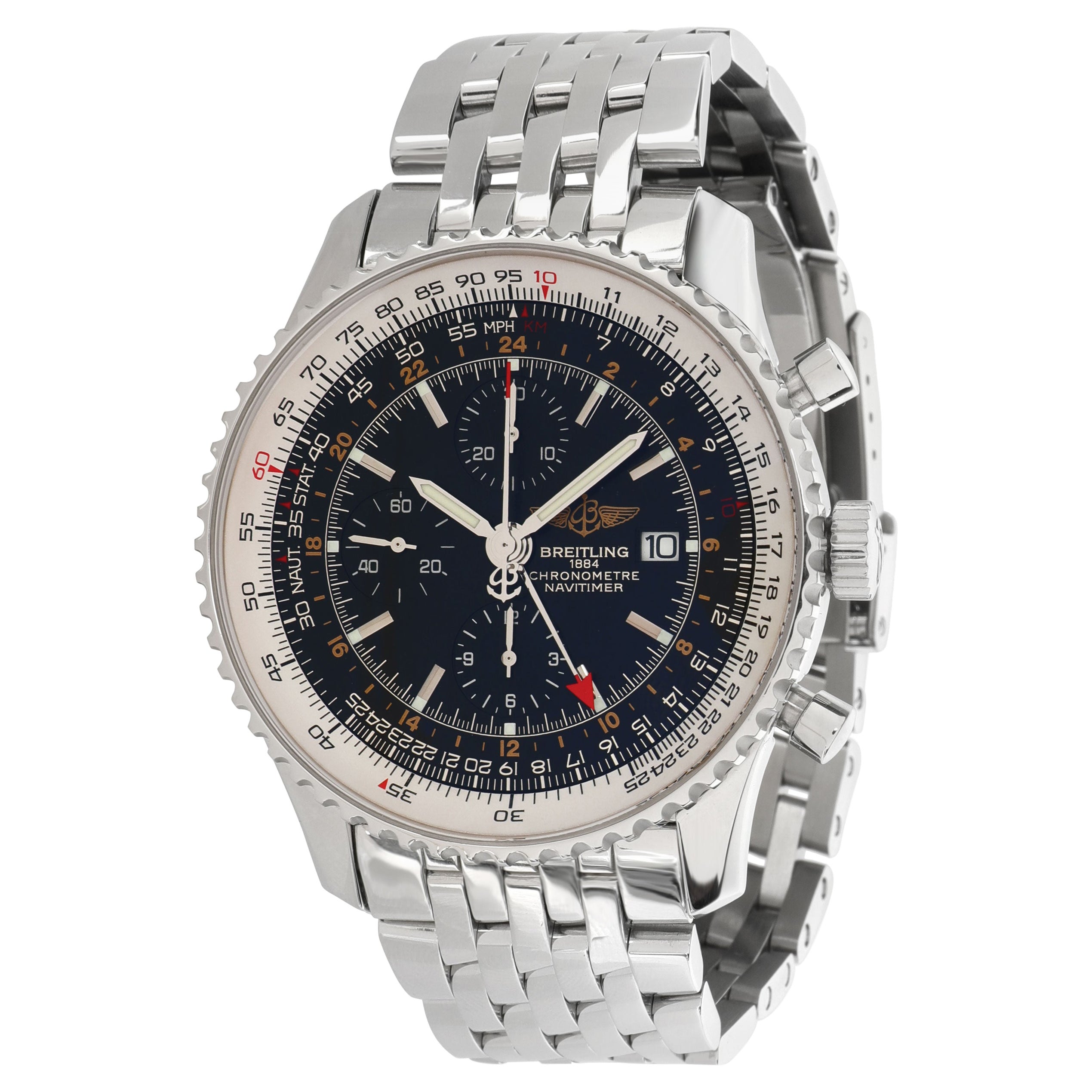 Breitling Navitimer World Black Dial Steel Automatic Men's Watch A24322 ...