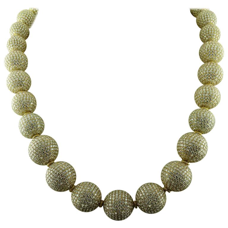 Judith Ripka Pave Diamond Gold Ball Necklace For Sale at 1stdibs