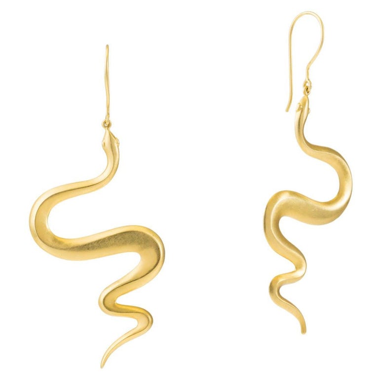 18kt Gold Large Meandering Snake Earrings For Sale at 1stDibs