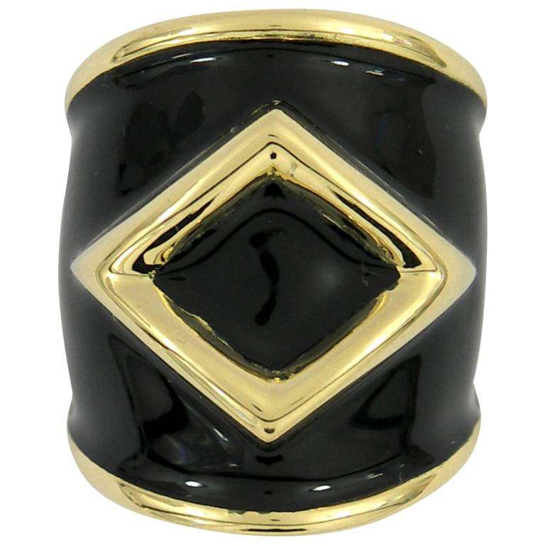 David Webb black enamel gold cigar band ring For Sale at 1stDibs